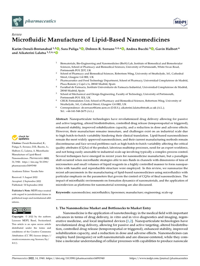 Microfluidic Manufacture LNP | PDF | Lipid Bilayer | Liposome