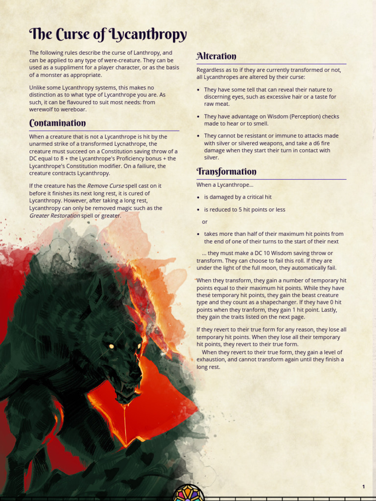 The Curse of Lycanthropy _ GM Binder | PDF