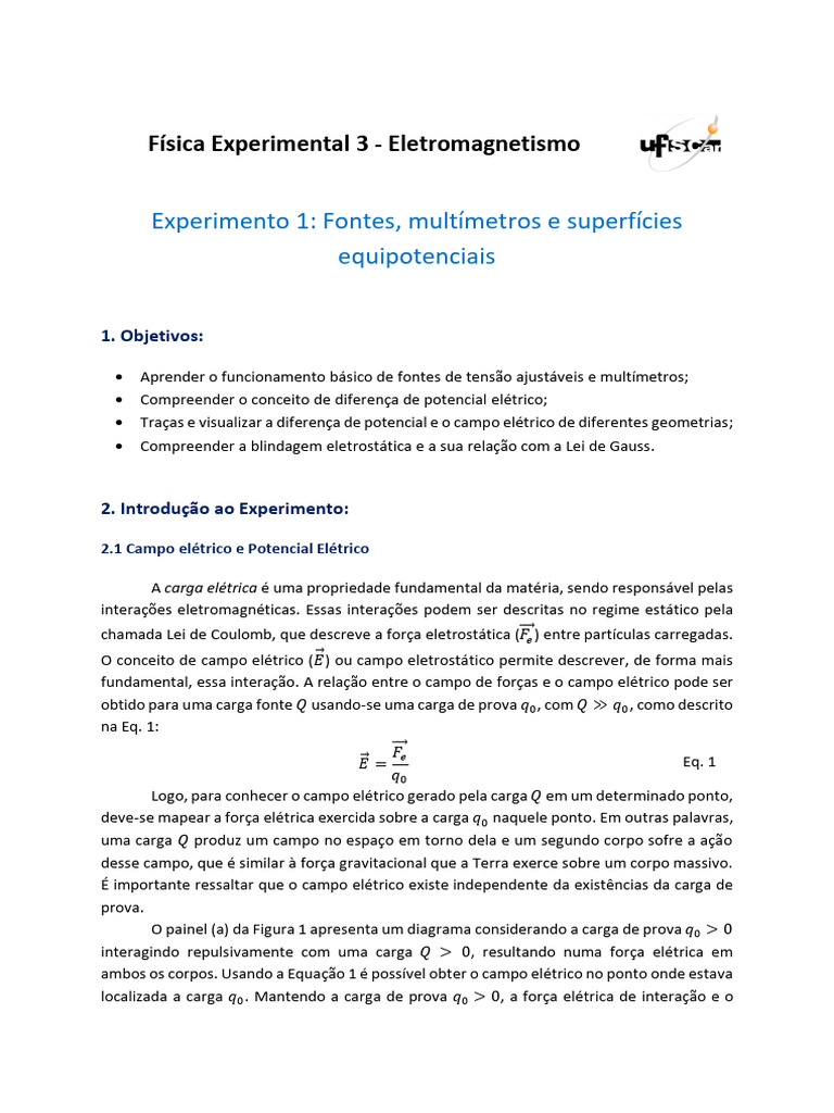 Guia para o Experimento 1 | PDF | Eletricidade | Carga elétrica