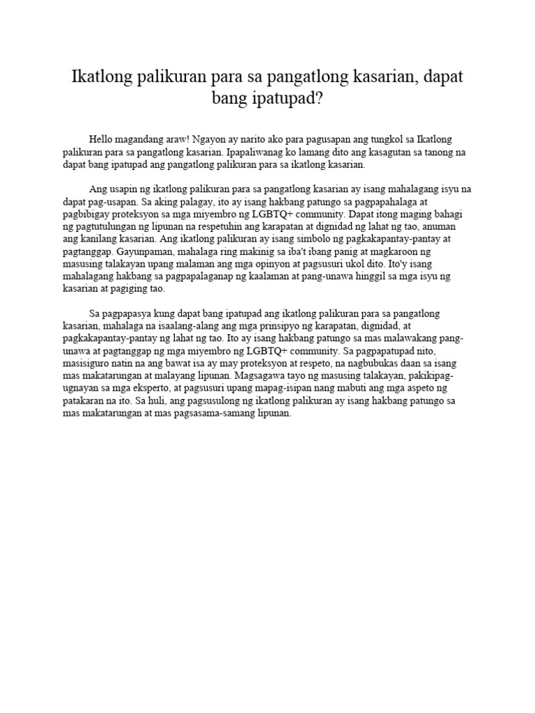 Ikatlong Palikuran para Sa Pangatlong Kasarian, Dapat Bang Ipatupad? | PDF