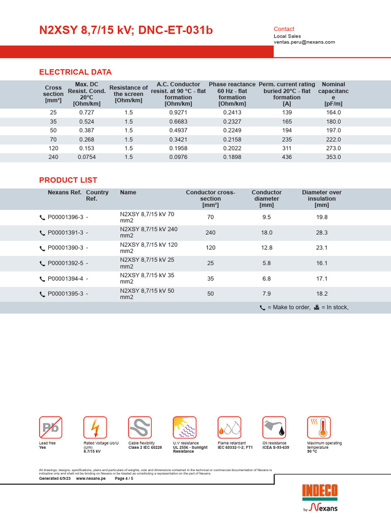 Nexans - N2XSY 8 7 15 KV DNC ET 031b 4 | PDF | Electrical Resistance ...