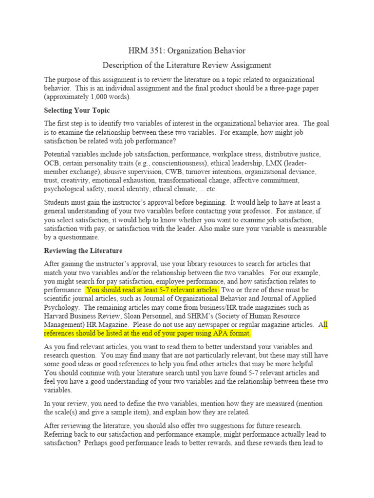 HRM 351 Project Description 2020 | PDF