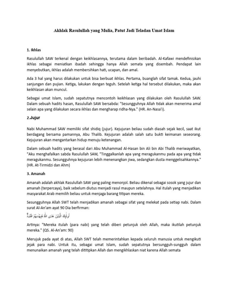 Akhlak Rasulullah Yang Mulia | PDF