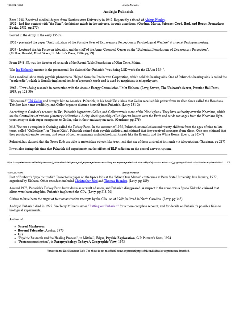 Andrija Puharich | PDF | Fringe Science | Deception