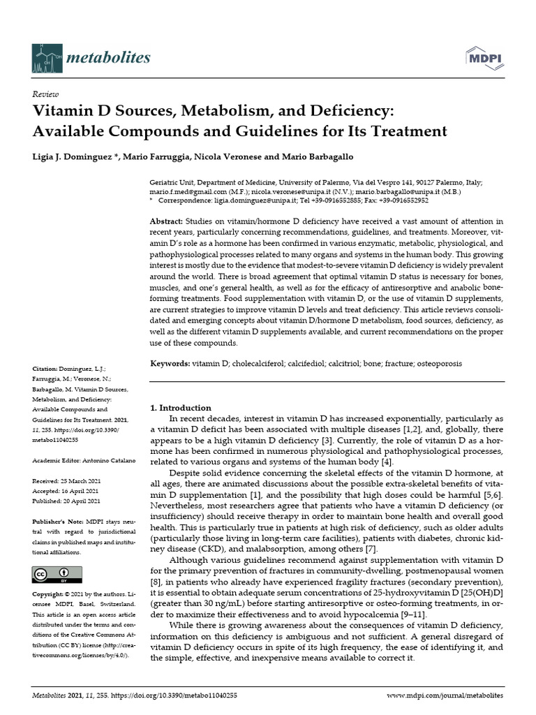 Vitamin D Sources Metabolism And Deficiency Availa Pdf Vitamin D