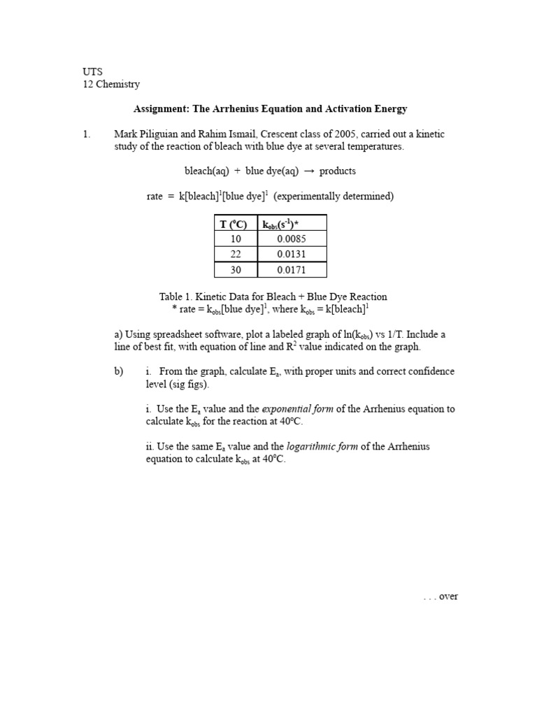 6 Activation Energy Problems | PDF | Activation Energy | Chemistry