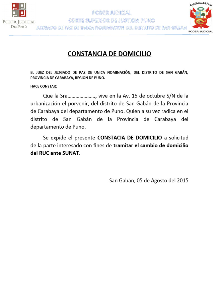 Constancia Domicilio Modelo | PDF