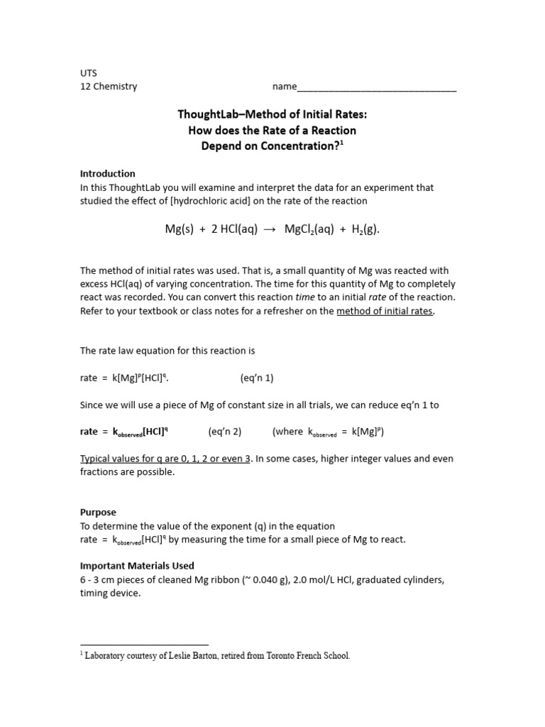 3a MG HCL Thoughtlab Feb 2020 | PDF | Hydrochloric Acid | Reaction Rate