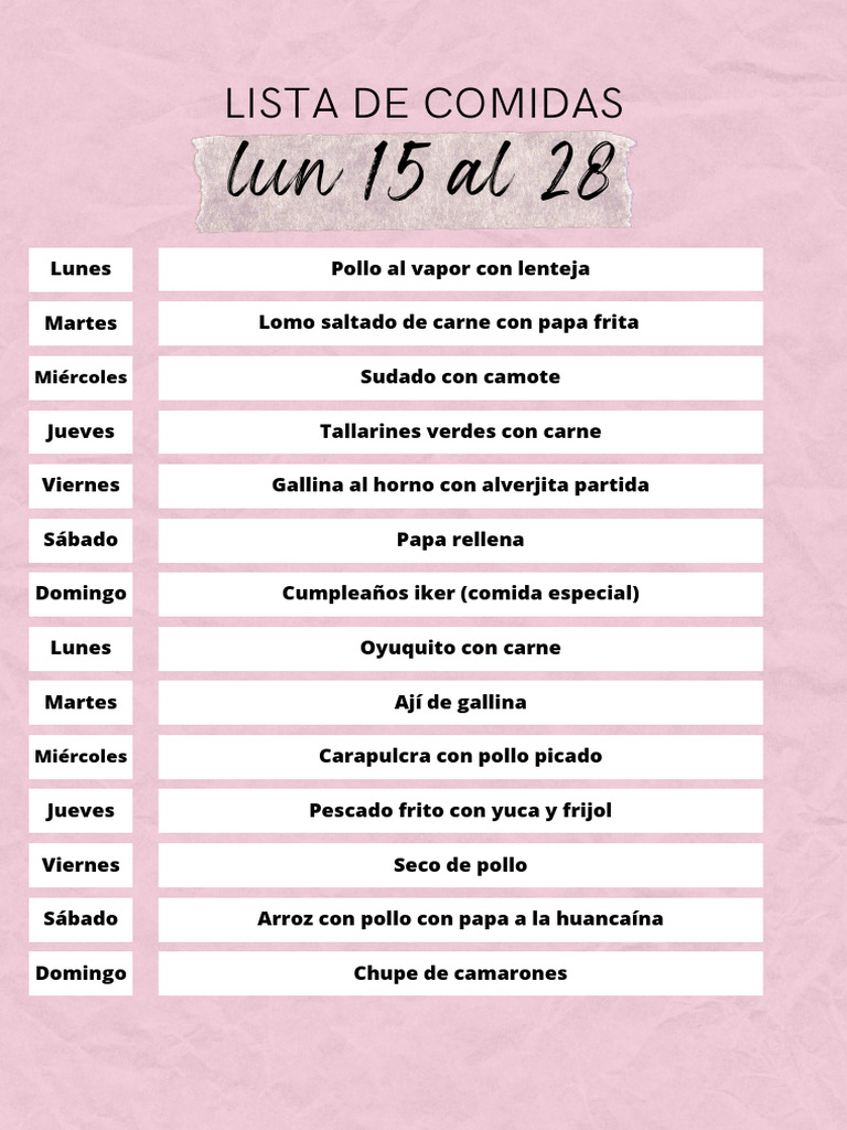 Lista de Comida | PDF