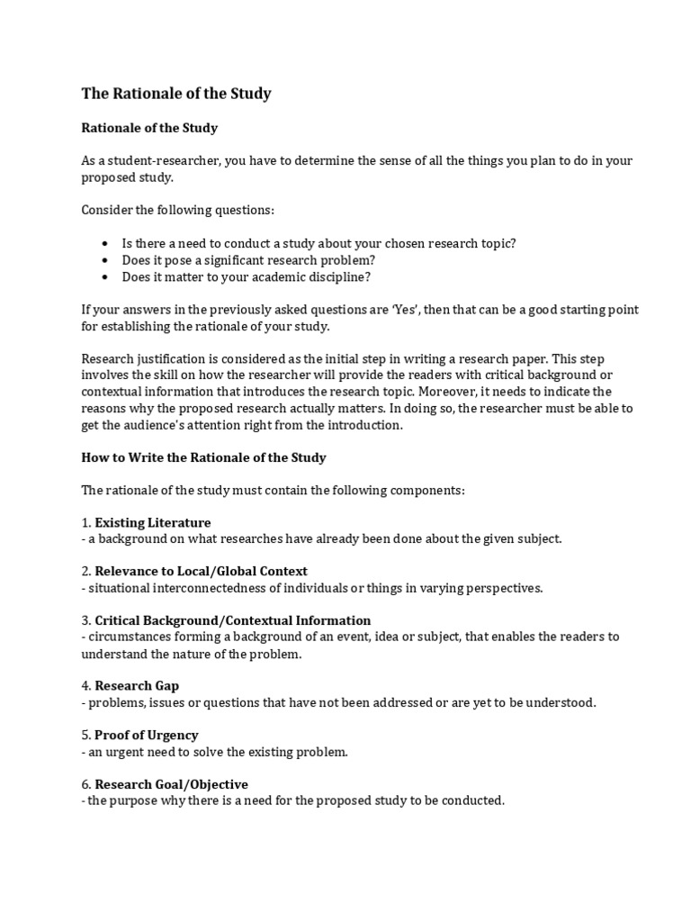The Rationale of The Study | PDF