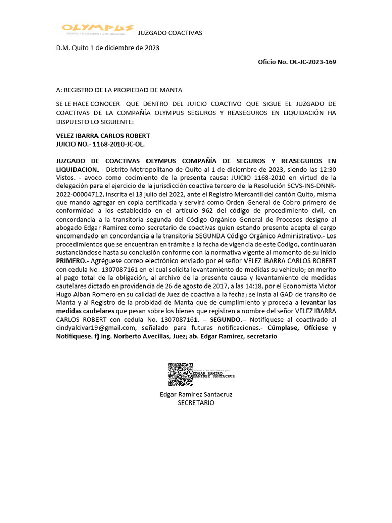 ROBERT VELEZ A Registro de La Porpiedad Manta-Signed | PDF | Liquidación | Gobierno