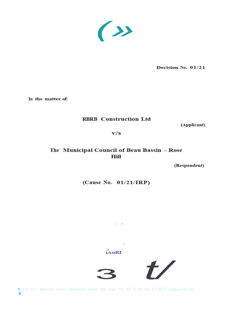 RBRB Construction Ltd vs Municipal Council Decision | PDF ...