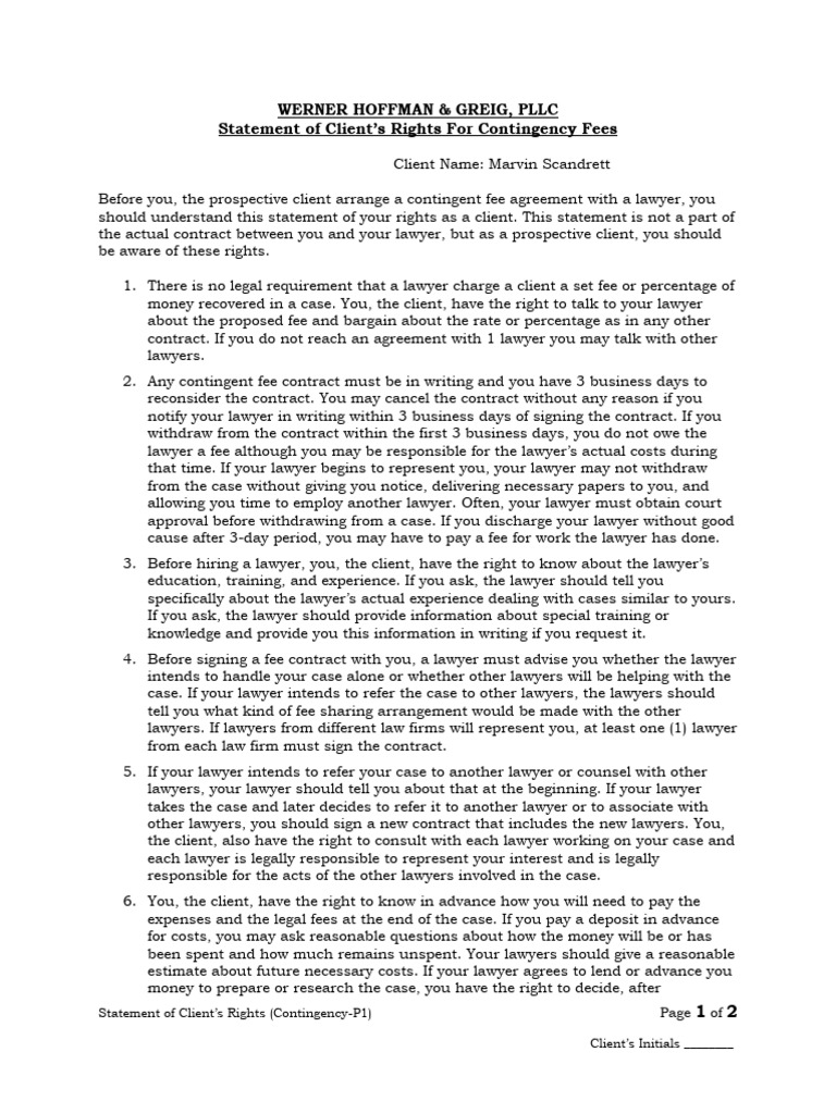 Statement of Client's Rights For Contingency Fees | PDF