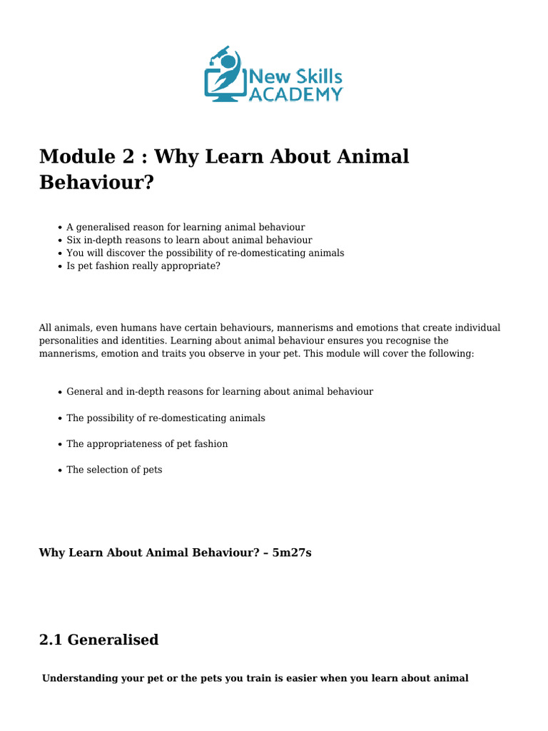 Module 2 Why Learn About Animal Behaviour | PDF | Pet | Ethology