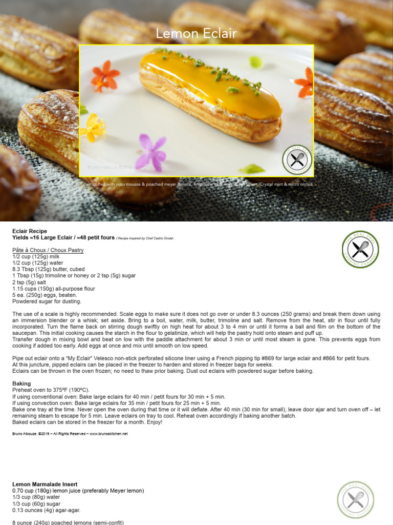 Lemon Eclair: Bruno Albouze ©2019 All Rights Reserved | Download Free PDF | Starch | Baking