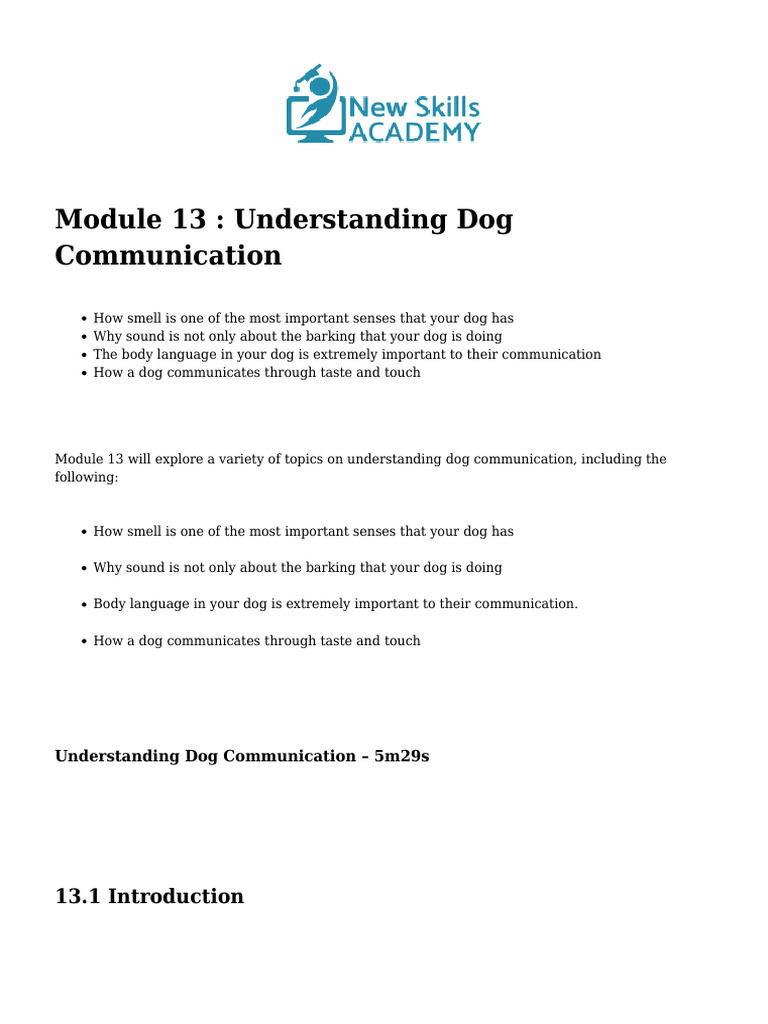 Module 13 Understanding Dog Communication | PDF | Dogs | Odor