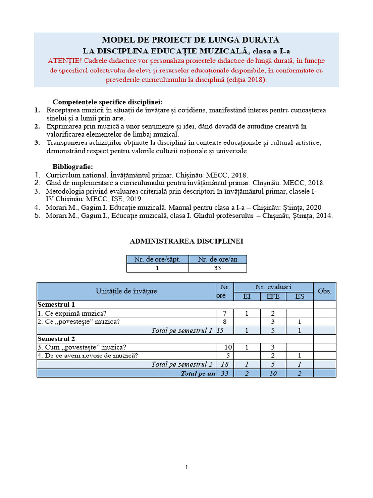 PLD Educatie Muzicala Clasa 1 0 | PDF