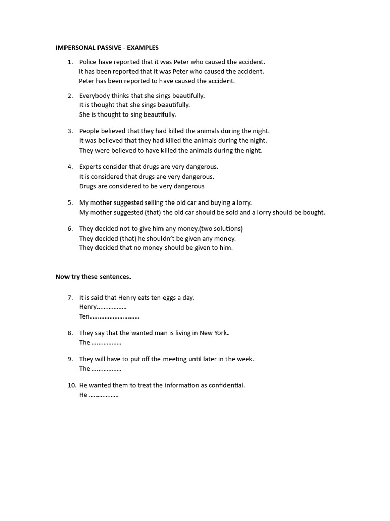 Impersonal Passive Voice Examples | PDF | Mystery, Thriller & Crime Fiction