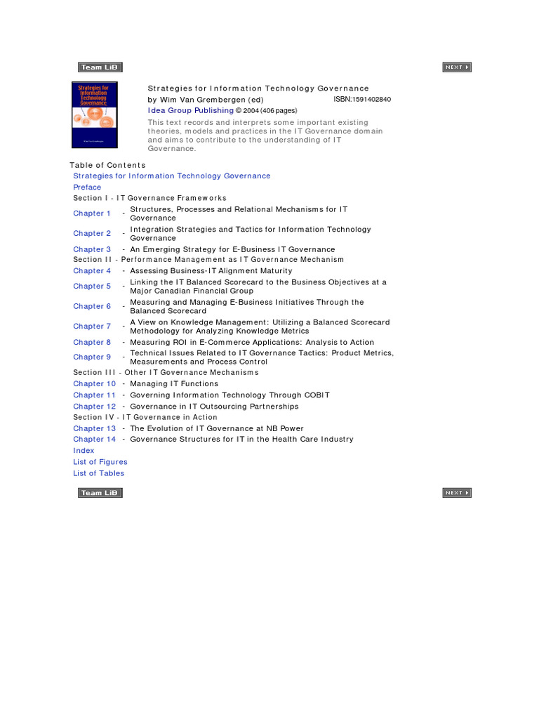 IT Management - Strategies For Information Technology Governance - W Van Grembergen (Idea Group ...