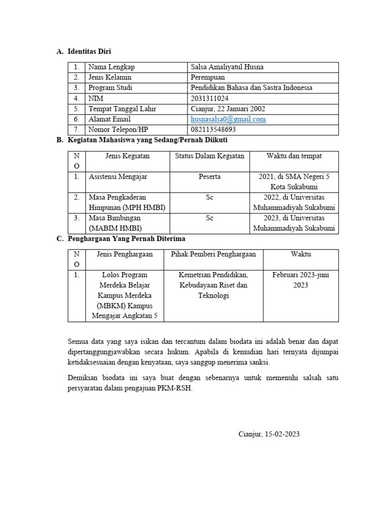 Identitas Diri PKM | PDF