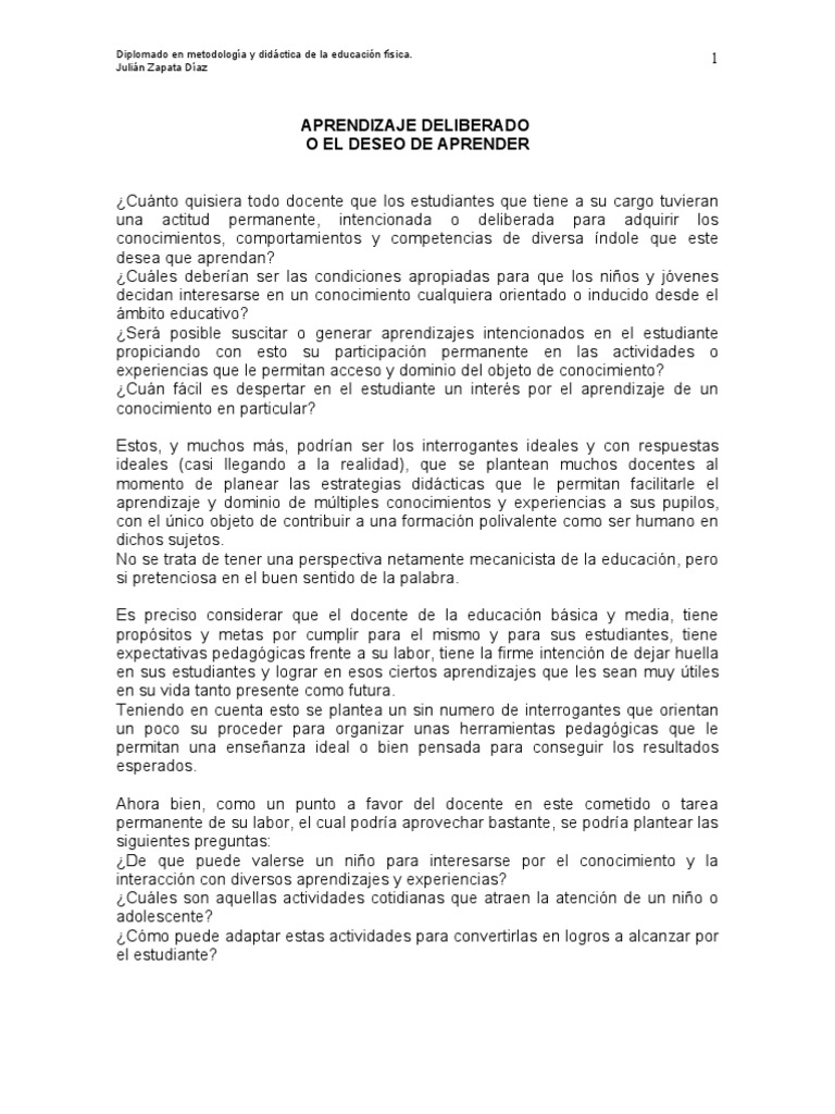 Aprendizaje Deliberado | PDF | Educación Física | Aprendizaje
