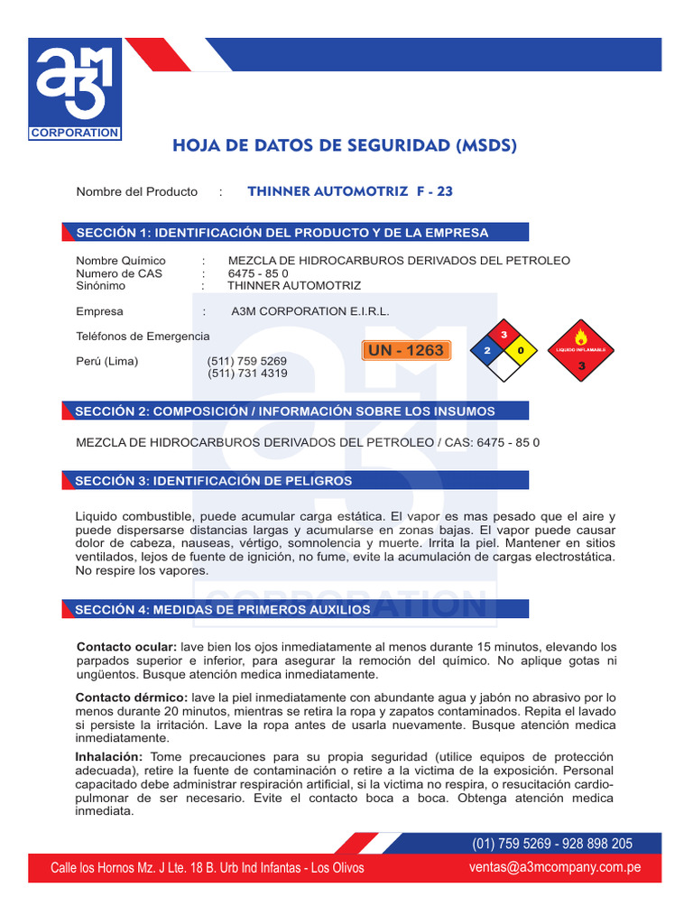 Hds Thinner Automotriz F-23 | PDF | Química | Ciencias fisicas