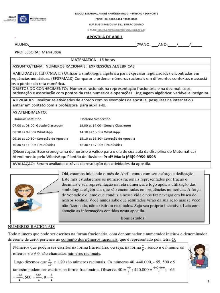 Apostila Abril - 7 Ano | PDF | Número racional | Números
