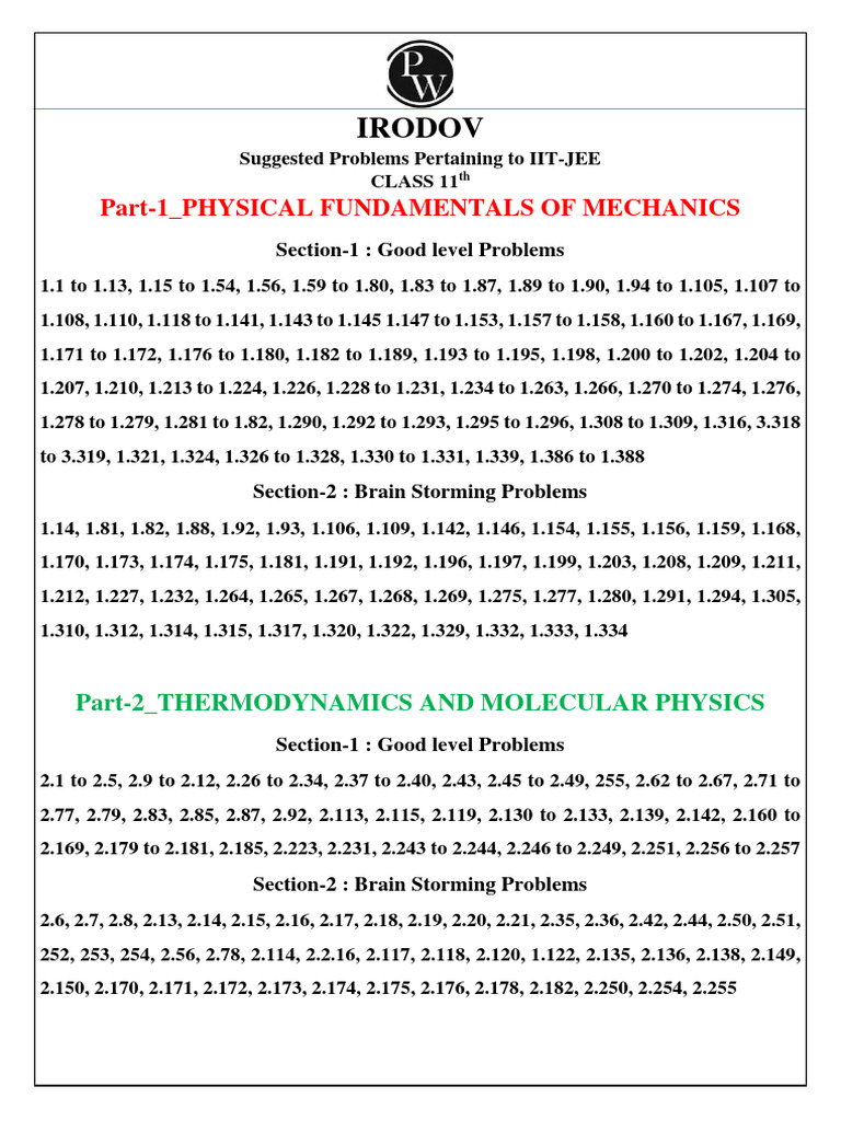 Irodov Selected Problems - Class 11th | PDF