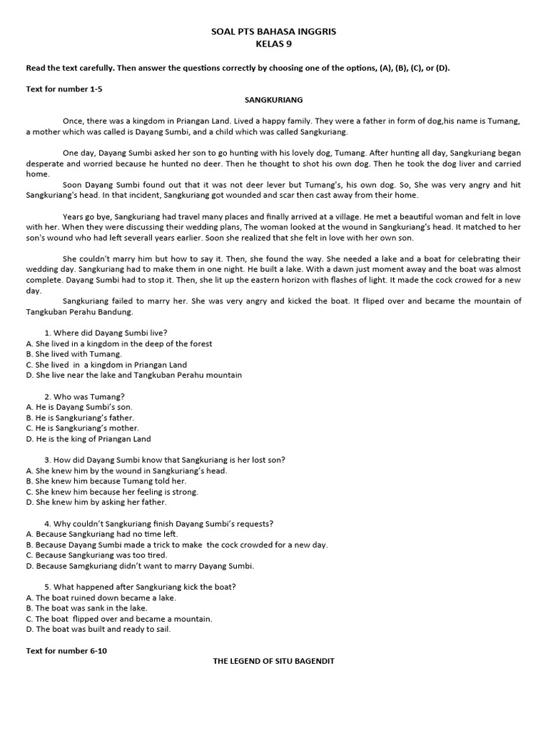 SOAL PTS BAHASA INGGRIS | PDF | Cinderella