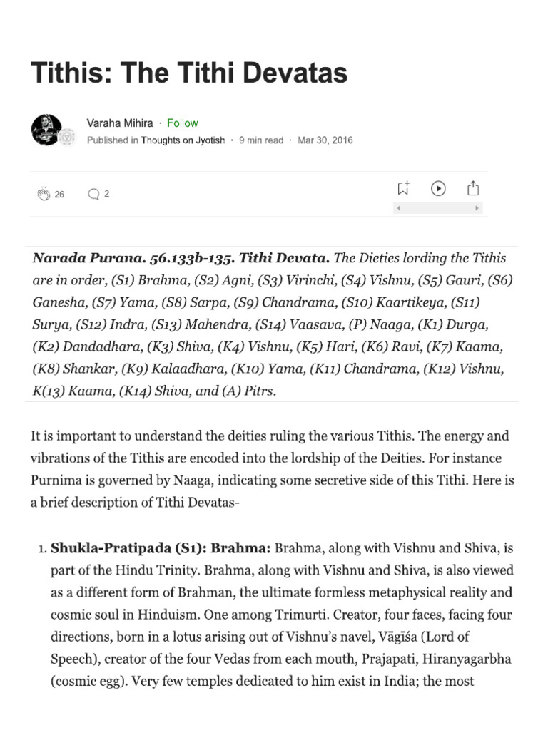 Tithis - The Tithi Devatas | PDF