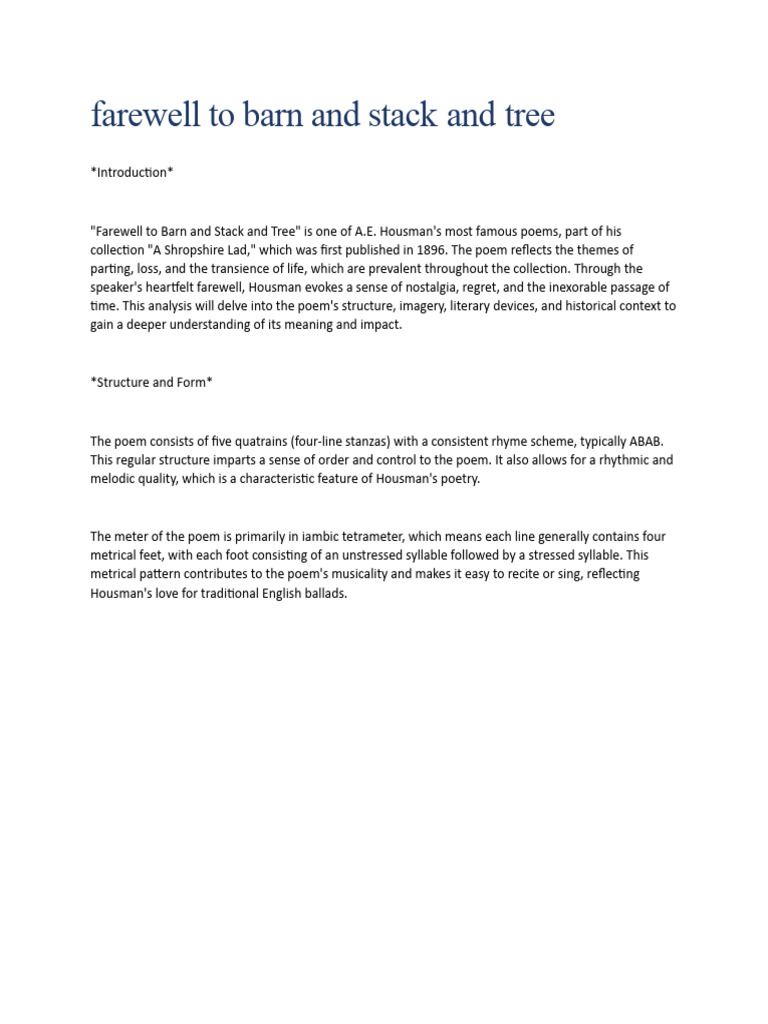 Farewell To Barn and Stack and Tree | PDF