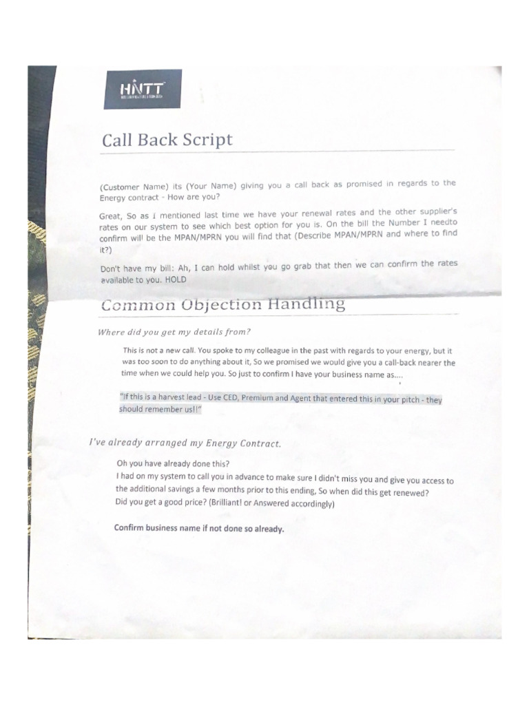 Call Back Script | PDF