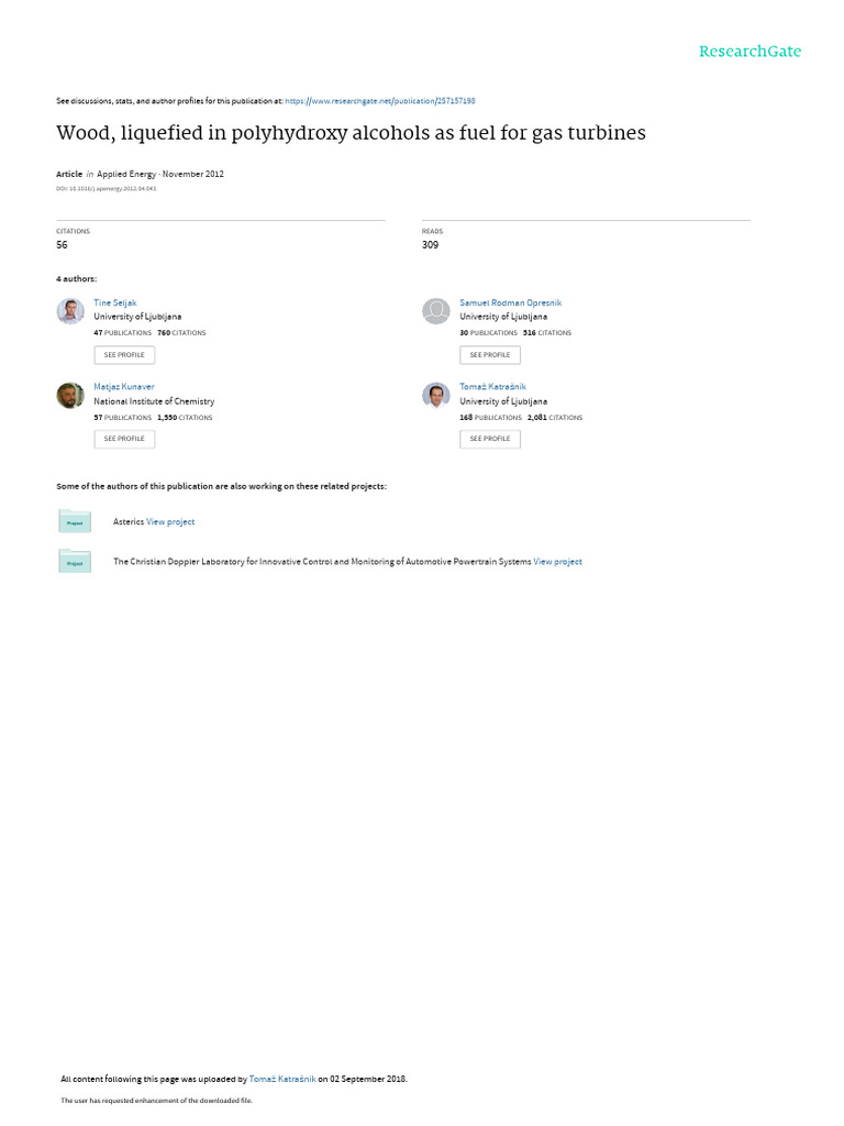Wood Liquefied in Polyhydroxy Alcohols As A Fuel For Gas Turbines | PDF ...