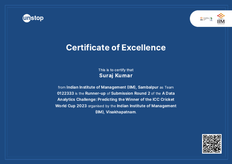 Certificate of Excellence: Suraj Kumar | PDF