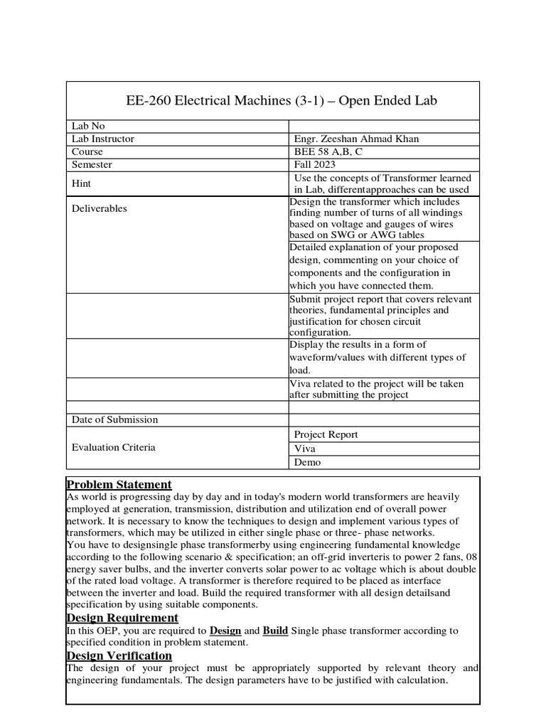 Electrical Machines-Open Ended Lab | PDF | Transformer | Power Inverter