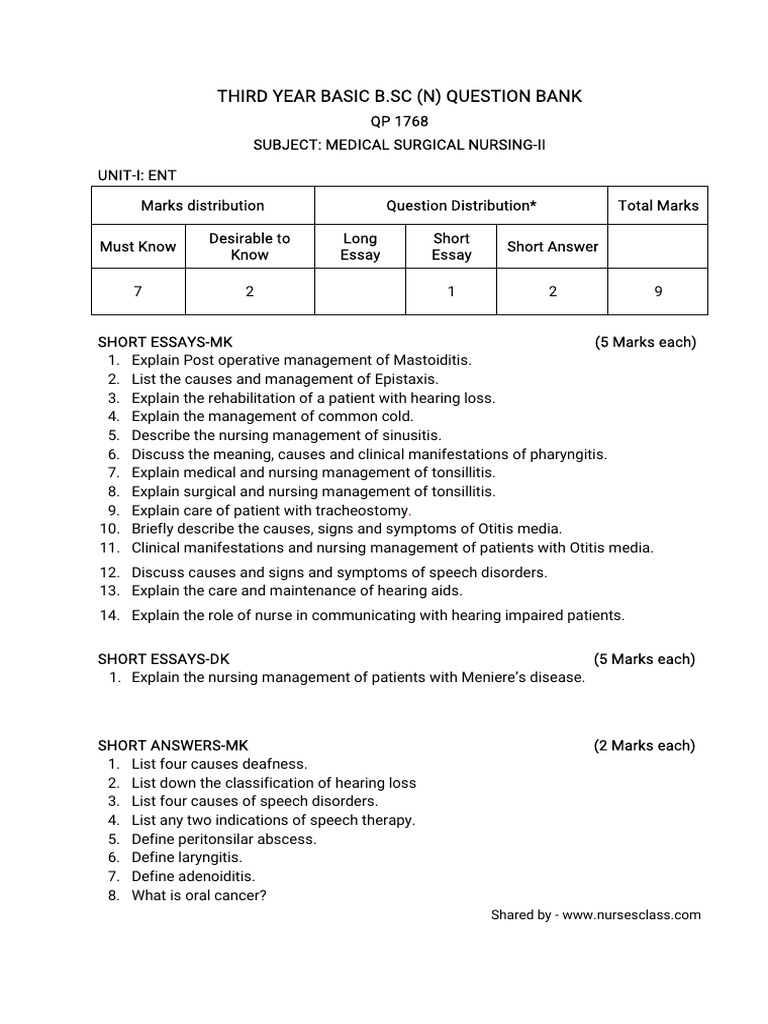 Medical Surgical Nursing Question Bank | PDF