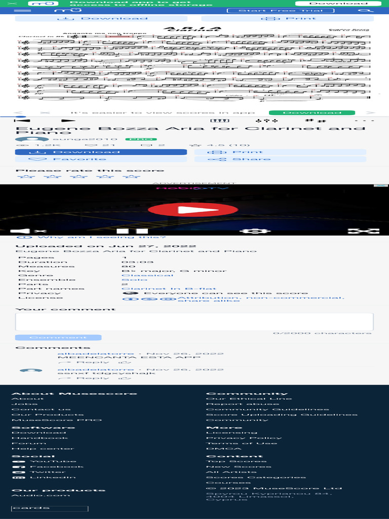 Eugene Bozza Aria for Clarinet and Piano Sheet Music for Clarinet in B-flat (Solo) Musescore.com ...