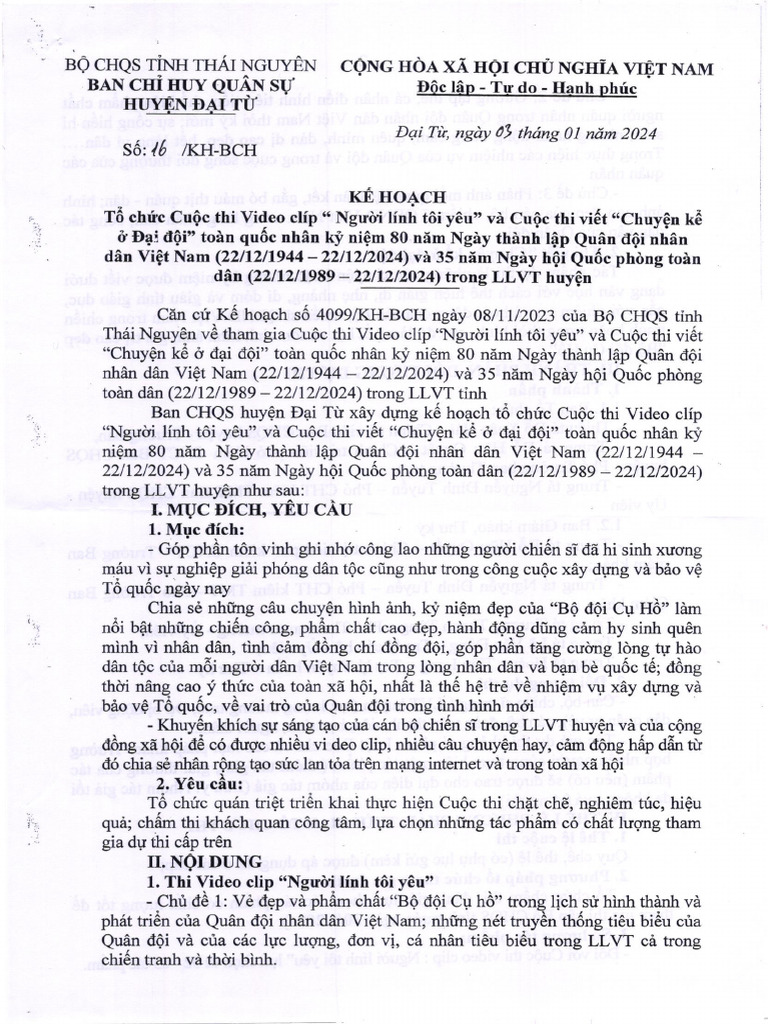 KH Cuoc Thi Nguoi Linh Toi Yeu - Huyen Doi - 001 | PDF