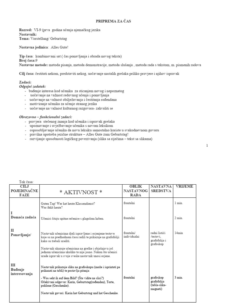 PRIPREMA ZA ČAS 9 Alles Gute! | PDF