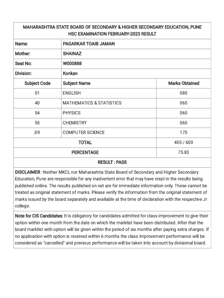 Maharashtra HSC Result 2023 Overview | PDF