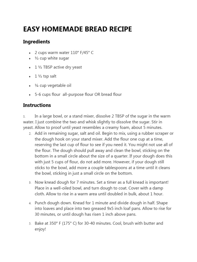 Easy Homemade Bread Recipe | PDF | Breads | Dough