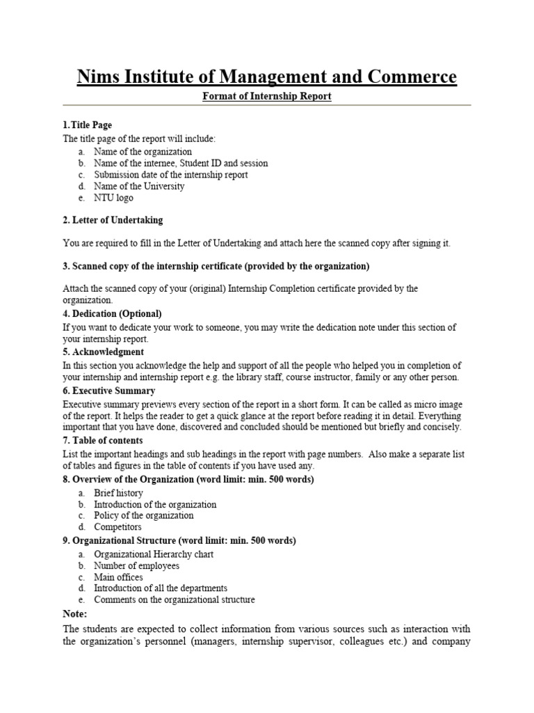 Internship Report Format | PDF
