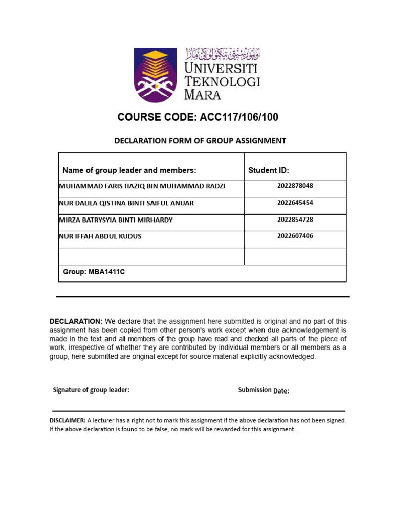 Group Assignment ACC117 | PDF | Revenue | Business