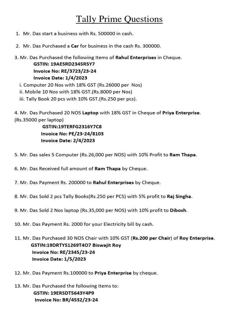 Tally Prime Questions | Download Free PDF | Payments | Business