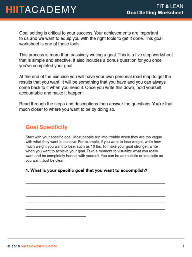 Fit and Lean Goal Setting Guide | PDF | Goal Setting | Goal
