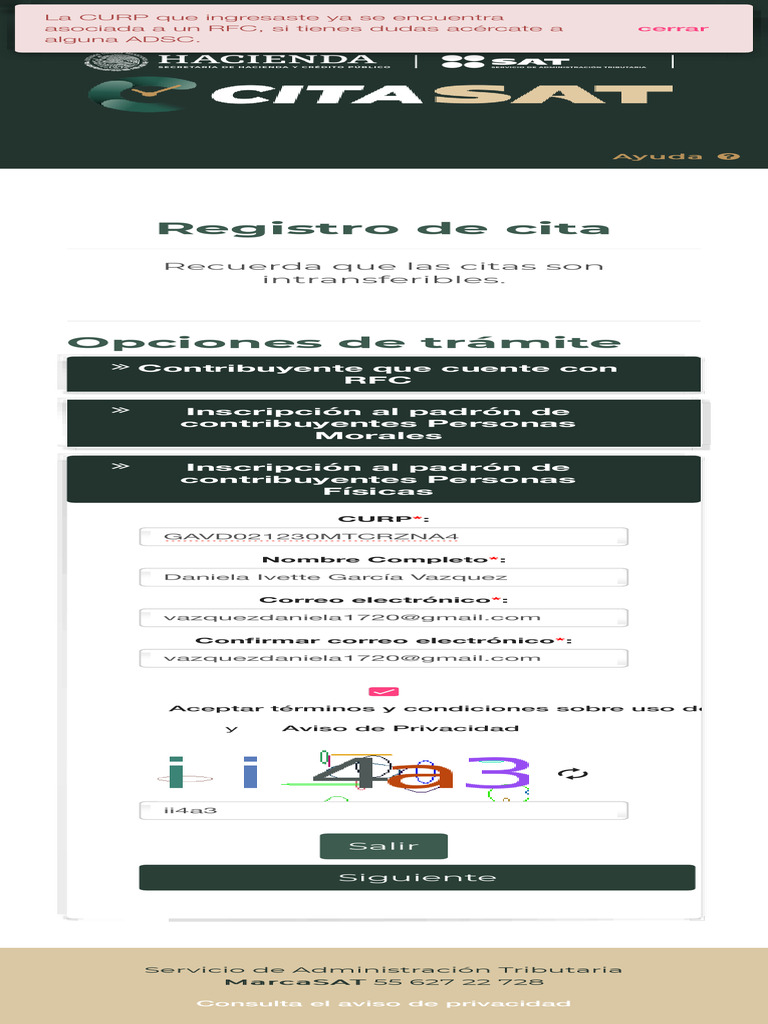 Registro de Cita SAT para RFC | PDF