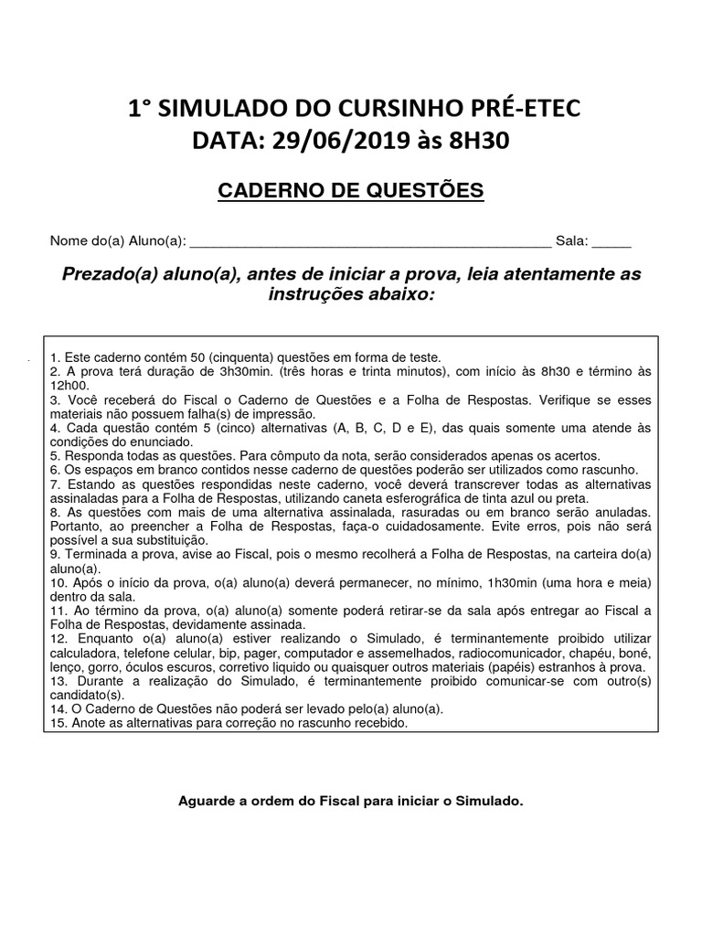 SIMULADO Pré-Etec | PDF