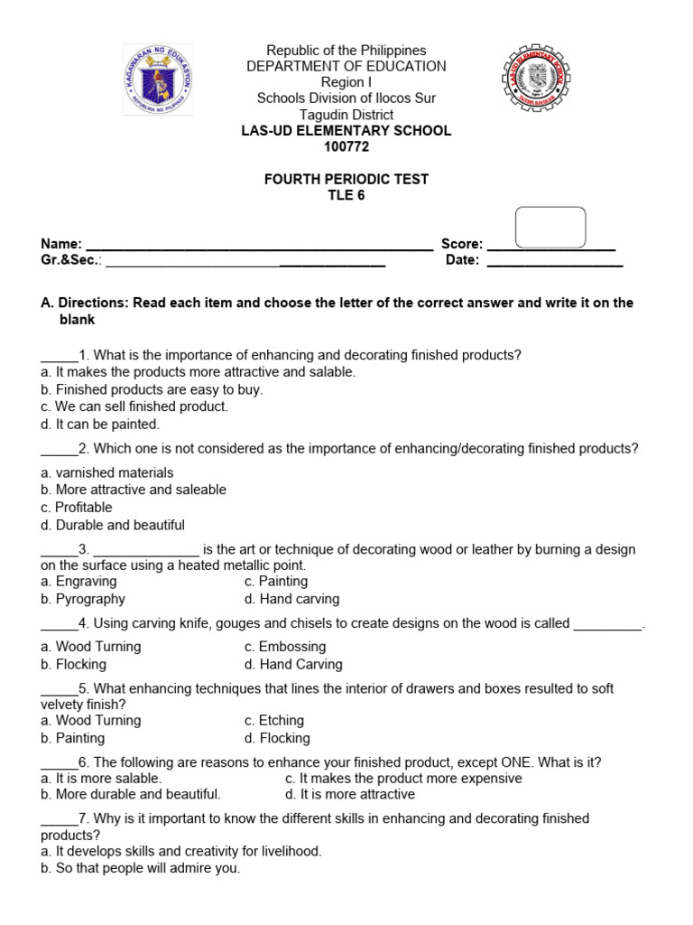 Fourth Periodic Test - Tle 6 | PDF | Industrial Processes | Materials