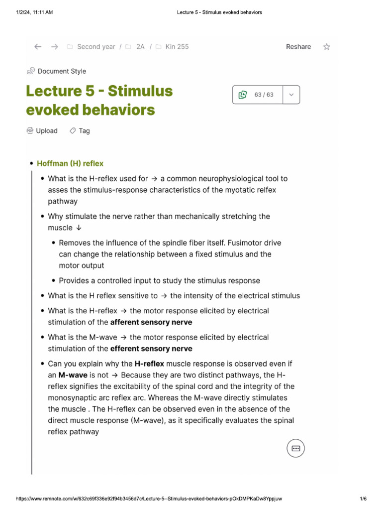 Remnote Lecture 5 Kin 255 | PDF
