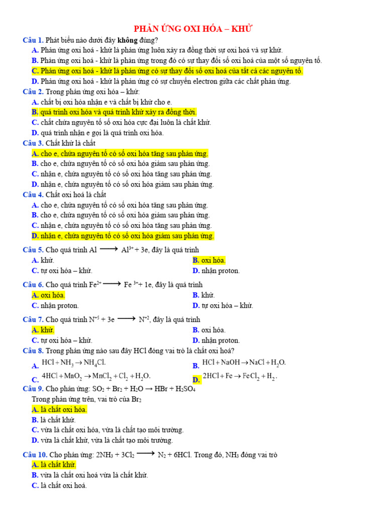 Bai Tap Phan Ung Oxi Hoa - 27112021164835 | PDF